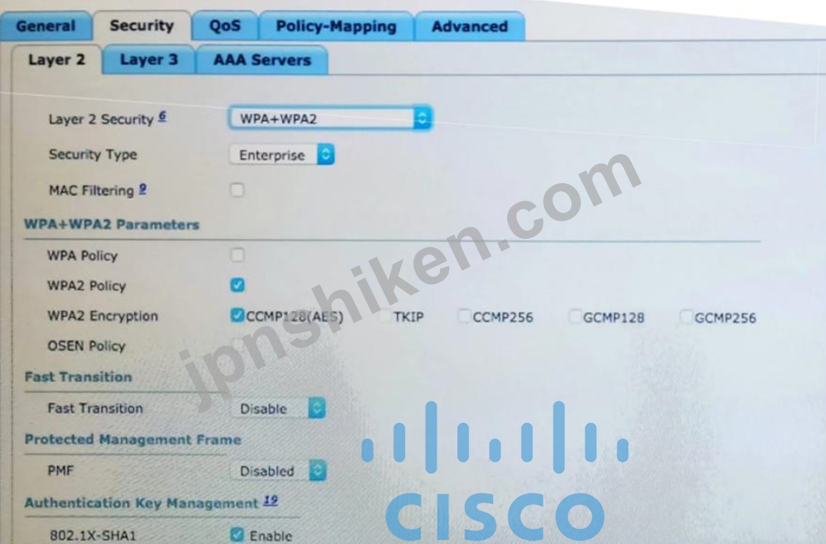 200-301J模試エンジン質問14：展示を参照してください。 (Exhibit) WLAN で 802.11w を有効にするには、何を構成する必要がありますか?