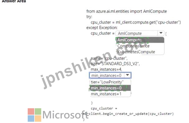 DP-100J認証試験質問106：Azure Machine Learning ワークスペースを作成します。Azure Machine Learning Python SDK v2 を使用して ...
