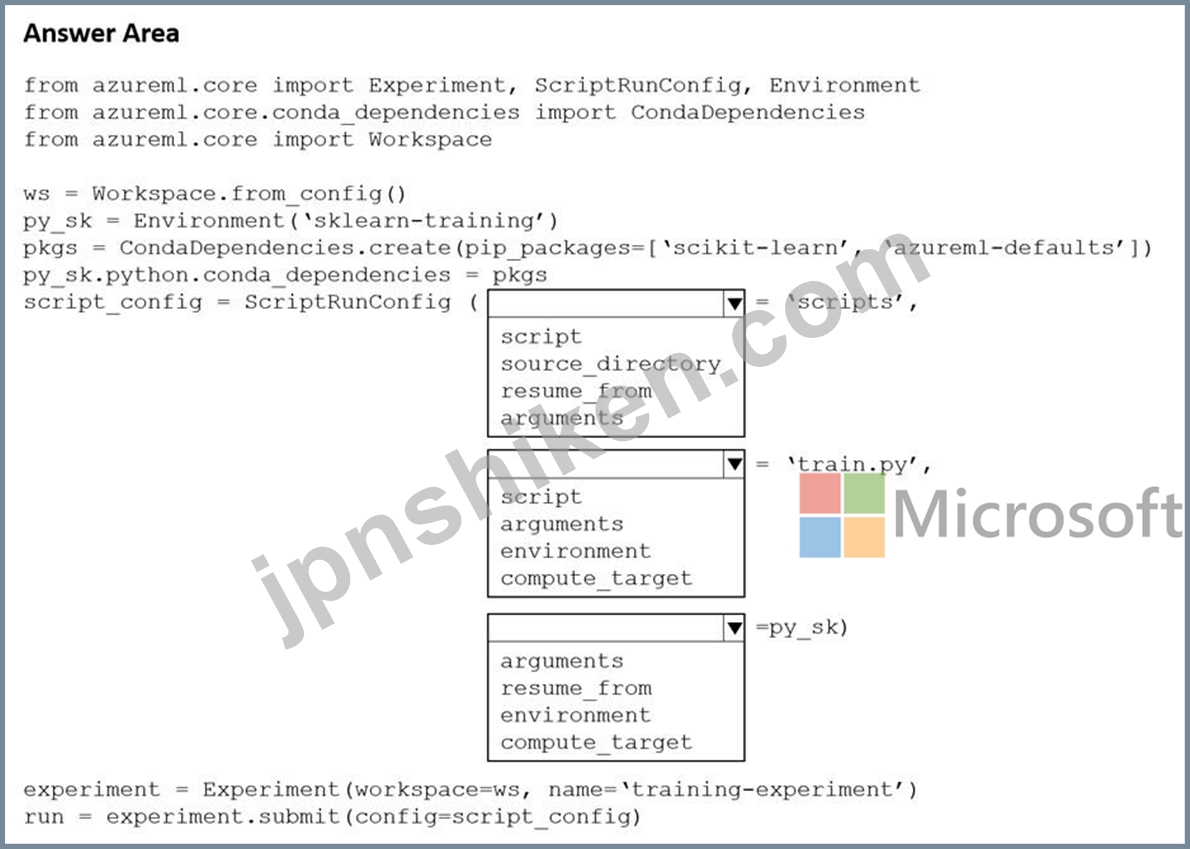 DP-100J試験関連情報質問103：train.pyという名前のPythonスクリプトを作成し、scriptsという名前のフォルダーに保存します。このスクリプトは、scikit-learn ...