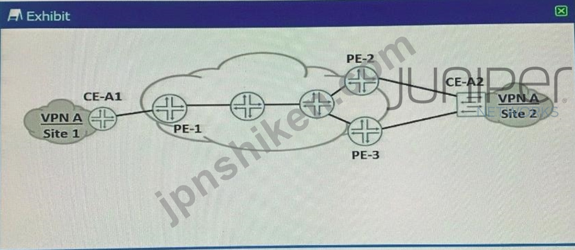 JN0-663試験過去問質問22：示す： (Exhibit) 資料を参照すると、CE-A1 と CE-A2 の間に VPLS を実装する必要が ...