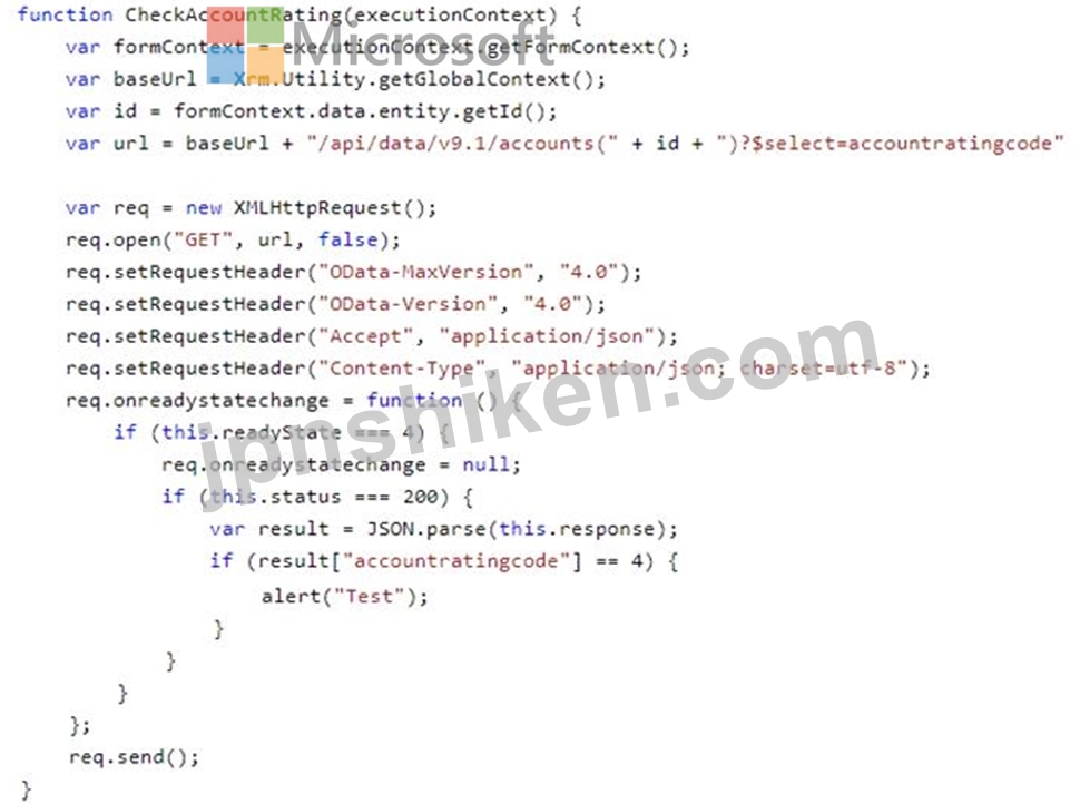 PL-400資格取得講座質問10：モデル駆動型アプリで使用される Web リソース用に次の JavaScript コードを開発します。 (Exhibit) 次の各ステートメントについて、該当 ...