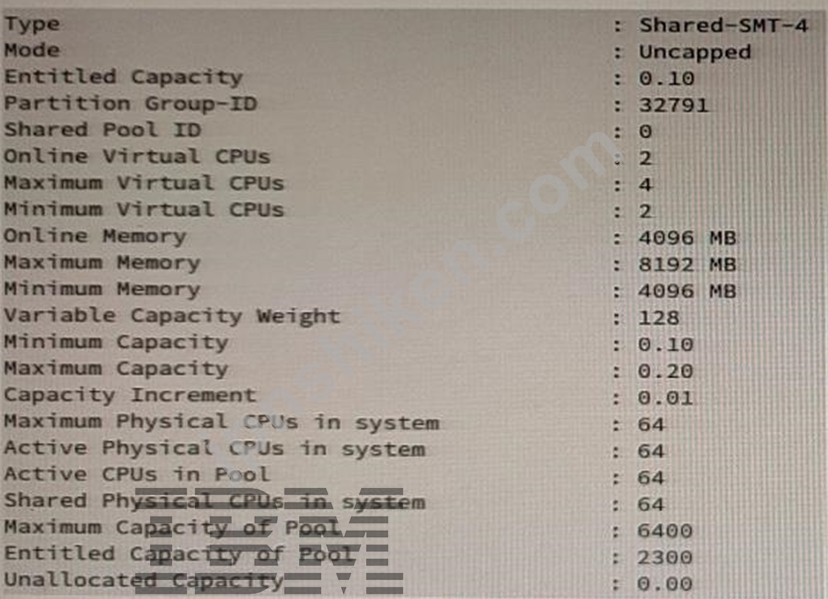 S1000-007専門知識訓練質問14：lparstat コマンドの出力に基づいて、区画内に構成されている論理プロセッサーの数は? (Exhibit)